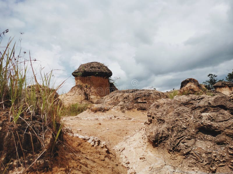Mushroom-like Rock Formations in a Former Limestone Mine Formed from ...