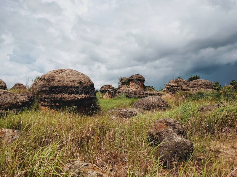 Mushroom-like Rock Formations in a Former Limestone Mine Formed from ...