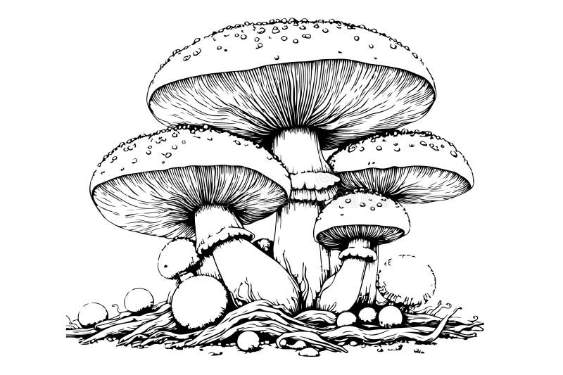 Mushroom Line Art Illustration for Apparel, Poster, Banner, Cover ...