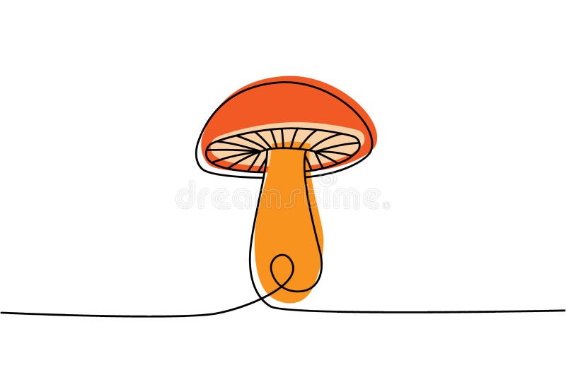 Mushroom One Line Colored Continuous Drawing. Mushroom Continuous One ...