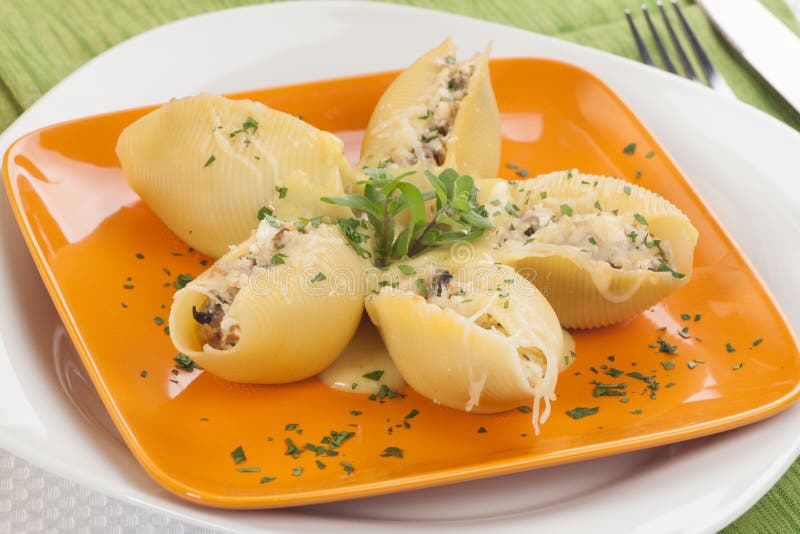 Mushroom Pasta Shells stock image. Image of plate, large - 28627105