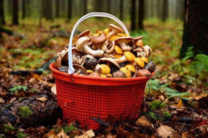 Mushroom Picking Bucket Filled with Different Varieties Stock Image ...