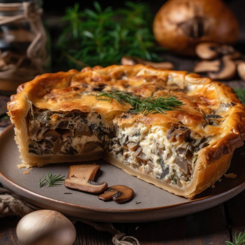 Mushroom Pie Close Up on Kitchen Table. AI Generated Image Stock ...