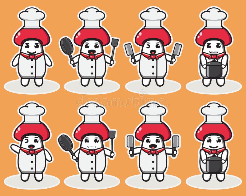 Vector Illustration of Cute Mushroom Chef Cartoon. Stock Vector ...