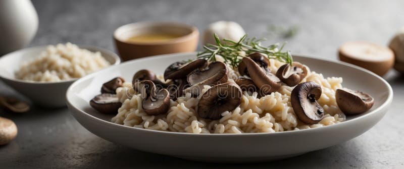 Mushroom Risotto Ingredients on the White Table. Stock Illustration ...