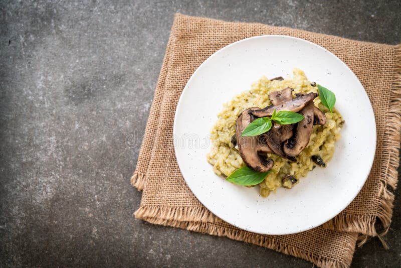 Mushroom Risotto with Pesto and Cheese Stock Photo - Image of dish ...