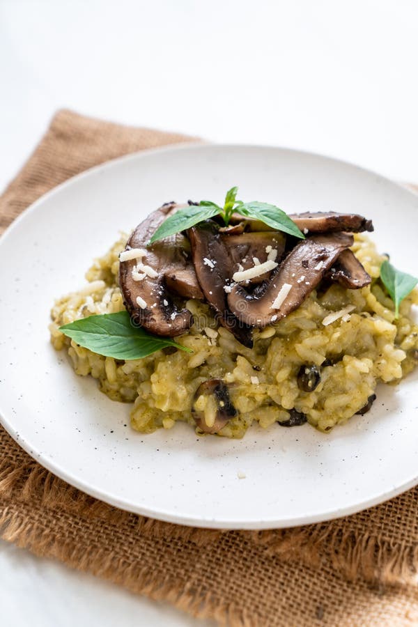 Mushroom Risotto with Pesto and Cheese Stock Image - Image of food ...