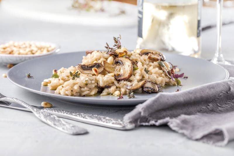 Mushroom Risotto on White Grey, Close Up View. Stock Photo - Image of ...