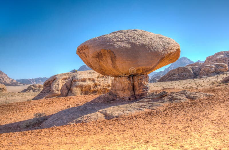 Mushroom Rock at Wadi Rum Desert in Jordan Stock Photo - Image of ...