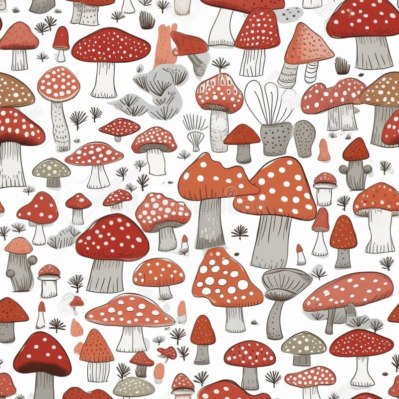 Mushroom Seamless Pattern, Created with Generative AI Stock ...