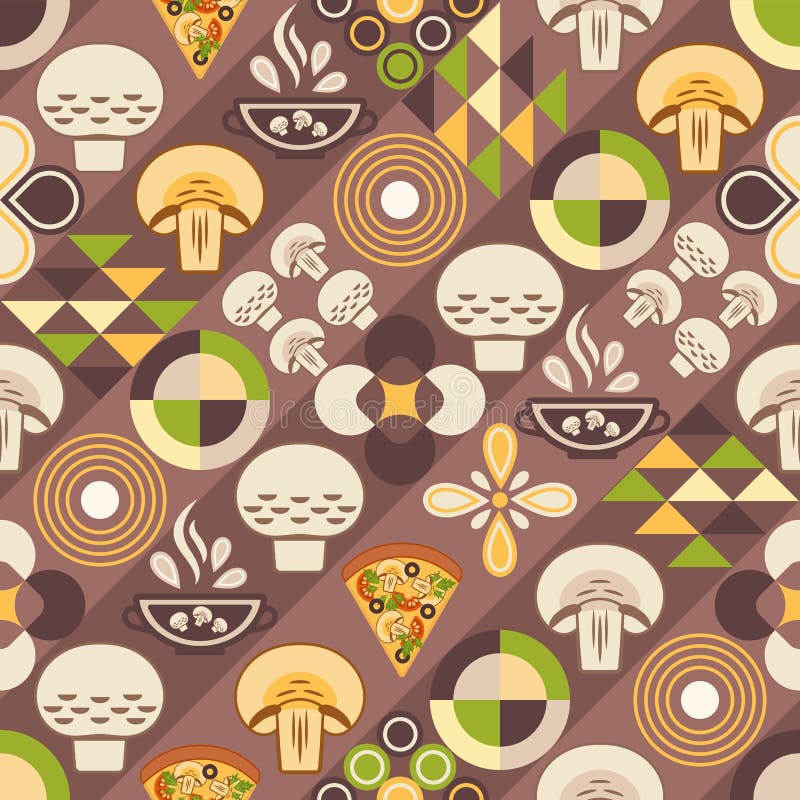 Mushroom Seamless Pattern with Design Elements in Simple Geometric ...