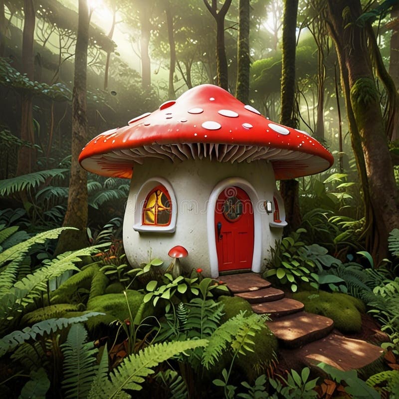 Mushroom-shaped House in the Forest Stock Illustration - Illustration ...