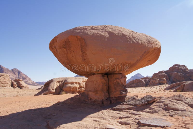 Mushroom-shaped Stone, Wadi Rum Desert, Jordan Stock Photo - Image of ...