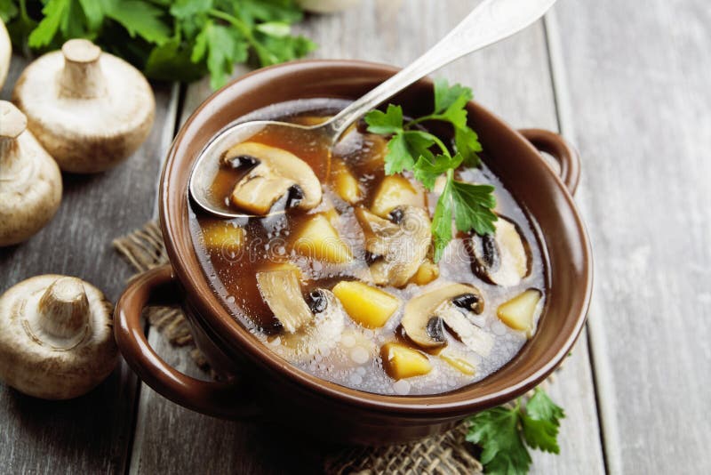 Mushroom Soup with Champignons Stock Photo - Image of wooden ...