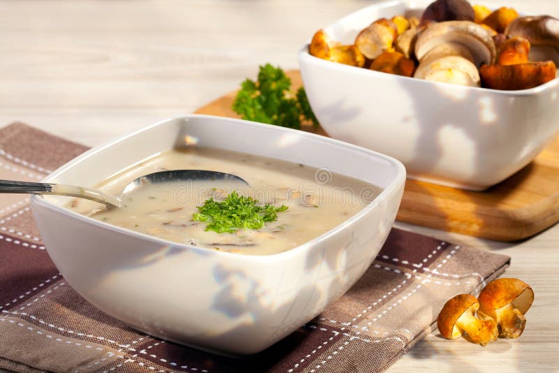 Mushroom soup. Front view. stock photo. Image of porcini - 190680640