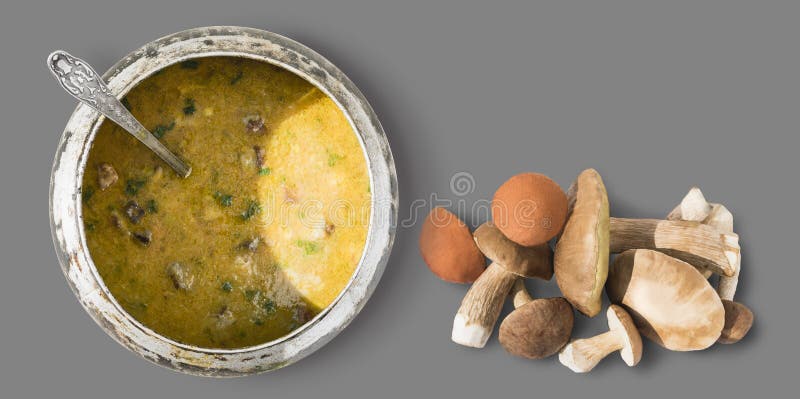 Mushroom Soup Made in an Old Pot Stock Photo - Image of divided, beef ...