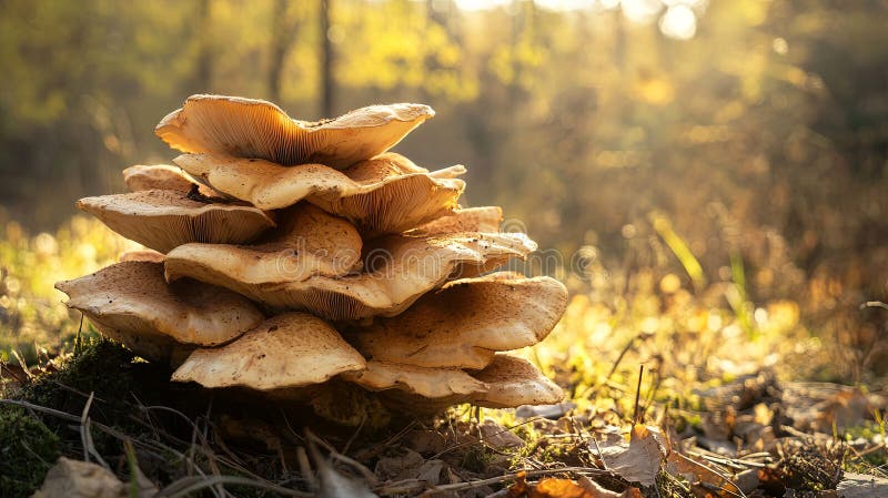 Mushroom Stack Amidst Serene Forest Background. Perfect for Nature ...