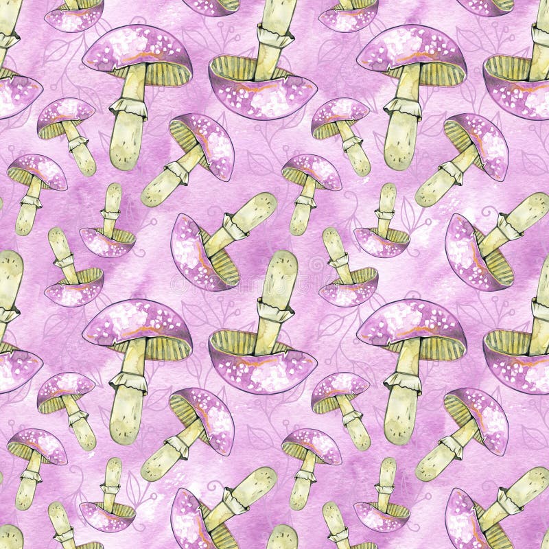 Mushroom Watercolor Background. Digital Paper. Seamless Pattern. Stock ...