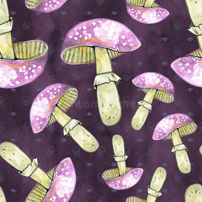 Mushroom Watercolor Background. Digital Paper. Seamless Pattern. Stock ...