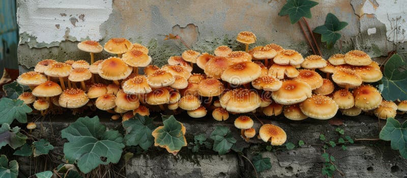 Mushrooms Clustered on Wall Stock Photo - Image of bioindicator ...