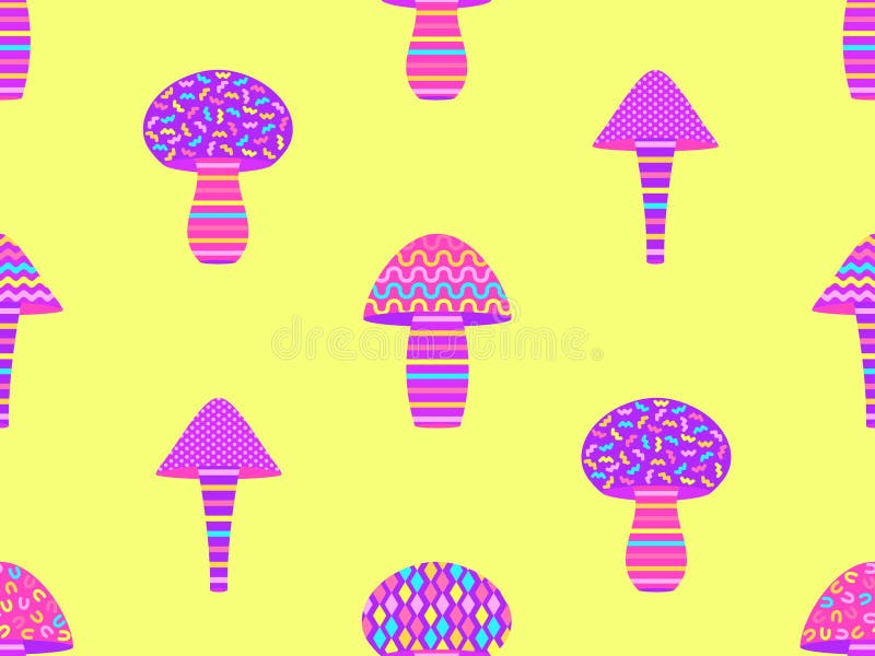 Mushrooms with Geometric Pattern and Black Outline. Mushrooms Seamless ...