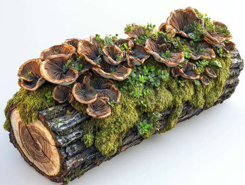 Mushrooms Growing on a Decaying Log in a Forest Environment Under ...