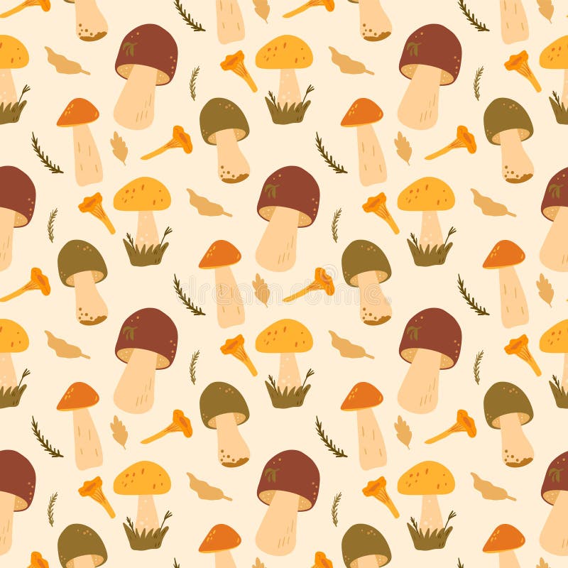 Mushrooms Picking Seamless Pattern. Vector Hand Drawn Flat Illustration ... Mushrooms Picking Seamless Pattern. Vector Hand Drawn Flat Illustration ...