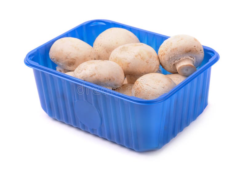 Plastic Crate of Mushrooms stock image. Image of common - 27166589