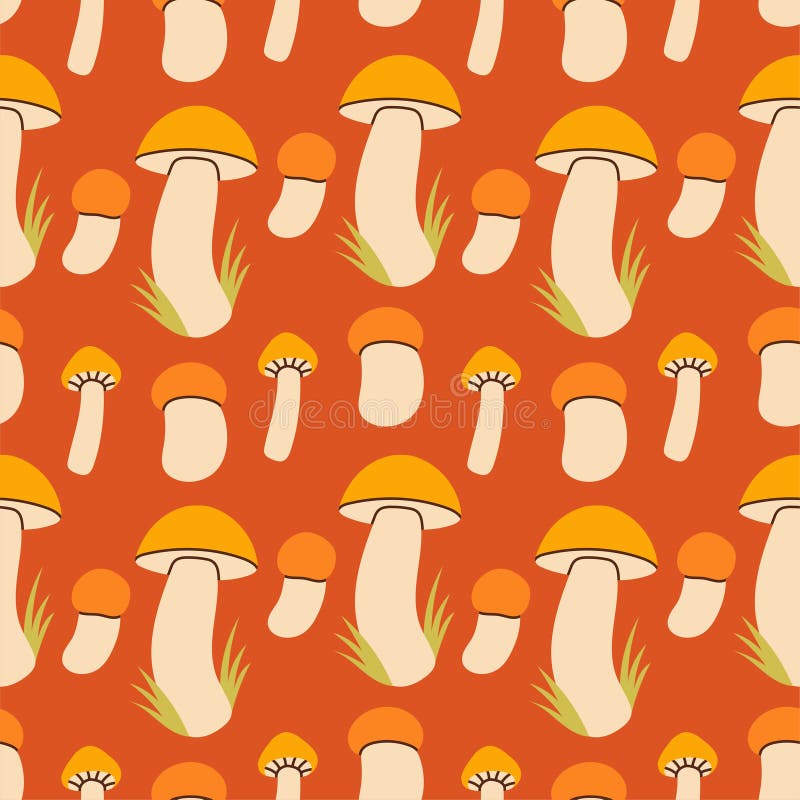 Mushrooms Seamless Pattern. Hand Drawn Sketch Forest Repeat Texture ...