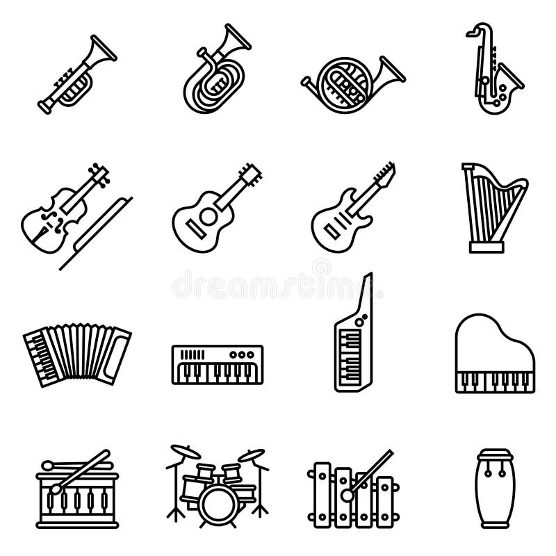 Music Instrument Icons Set. Thin Line Style Stock Vector. Stock Vector ...