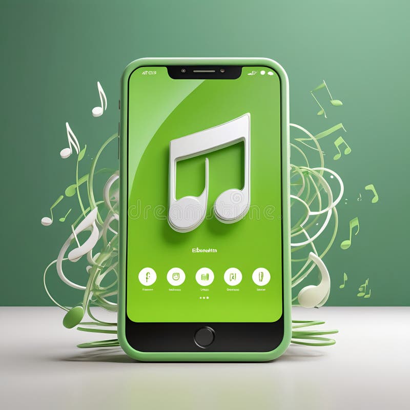 Music App on Mobile Phone with Musical Notes Design in Green Stock ...