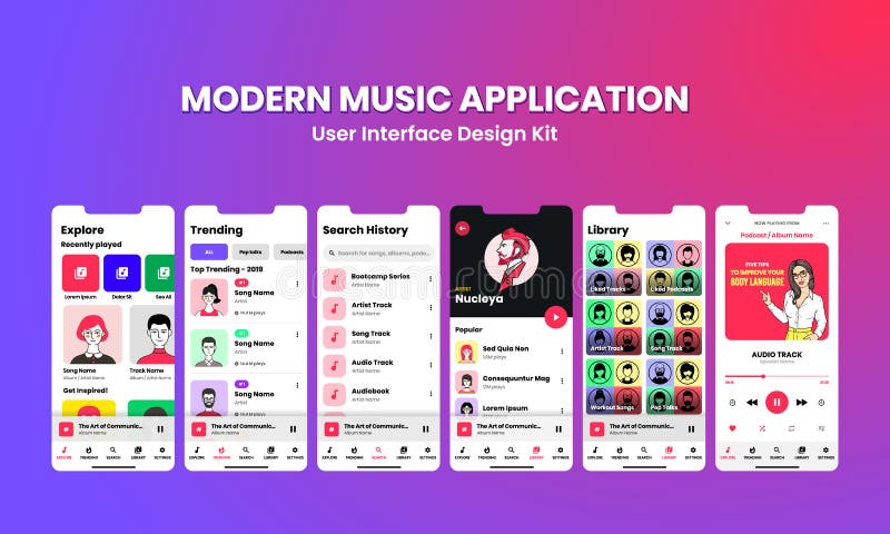 Music Application User Interface Design Kit Stock Vector - Illustration ...