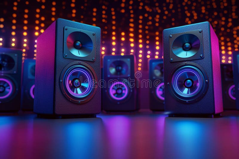 Music Art Concept Cyber Themed Speaker System in Dynamic Lighting Stock ...