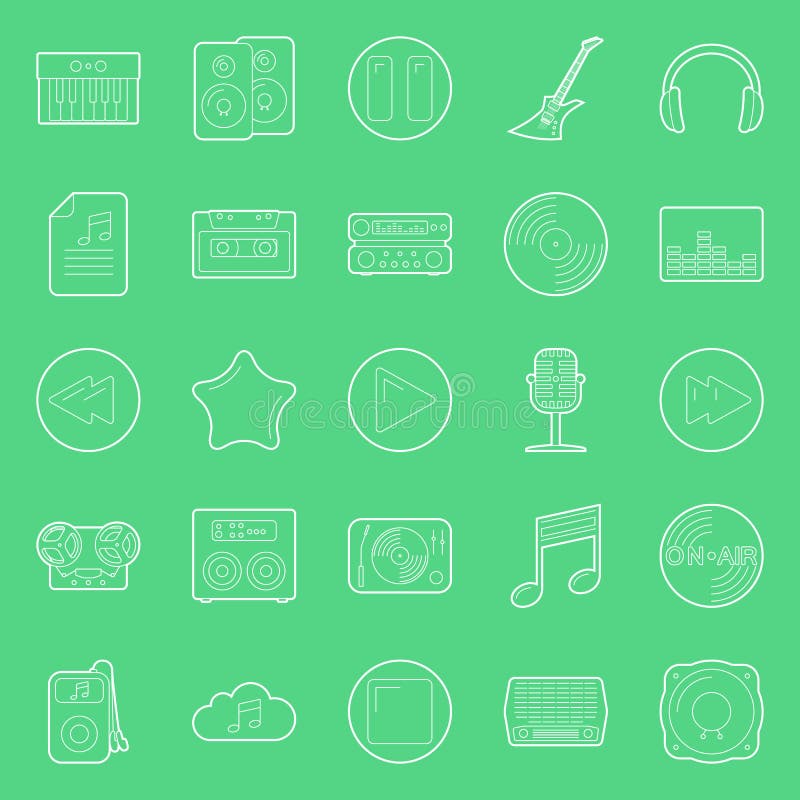 Music and Audio Thin Lines Icons Set Stock Illustration - Illustration ...