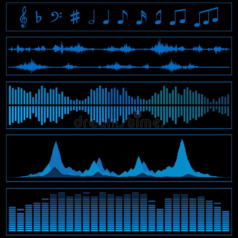 Audio Waveforms, Music Notes Stock Vector - Illustration of melody ...