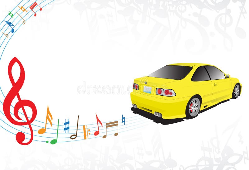 Yellow car and music stock vector. Illustration of metal - 8465558