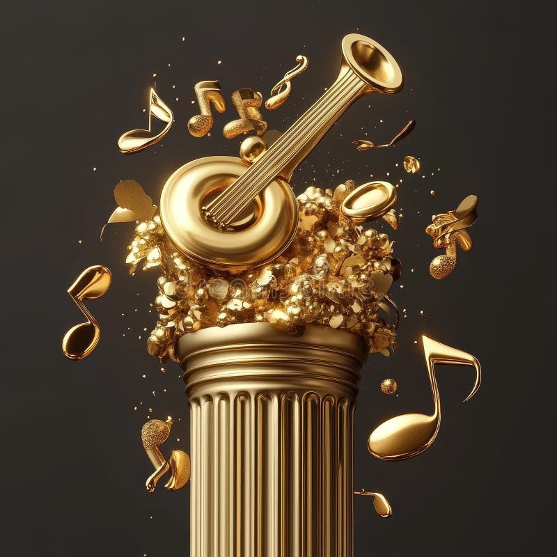Music Background with Classical Column and Musical Notes. 3d Vector ...