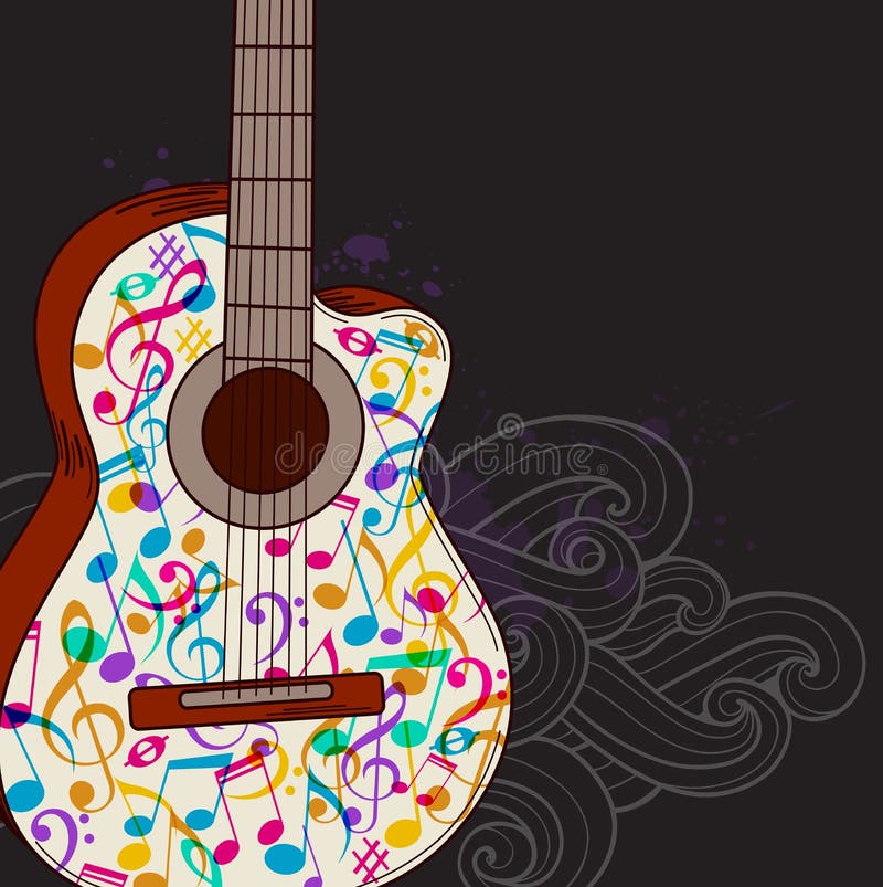Abstract Music Background with Guitar and Notes Stock Vector ...