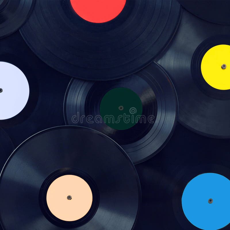 Music Background Retro Vinyl Discs Closeup, Sound Disco Concept Stock ...