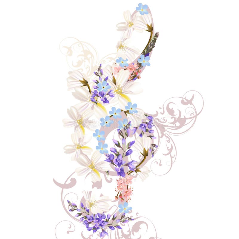 Music Background with Treble Clef Decorated by Flowers Stock Vector ...