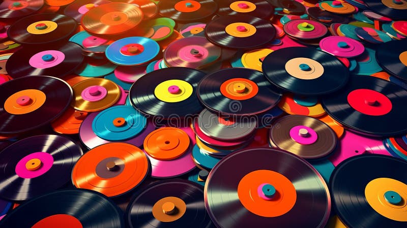 Music Background with Vinyl Records. Generative AI Stock Illustration ...