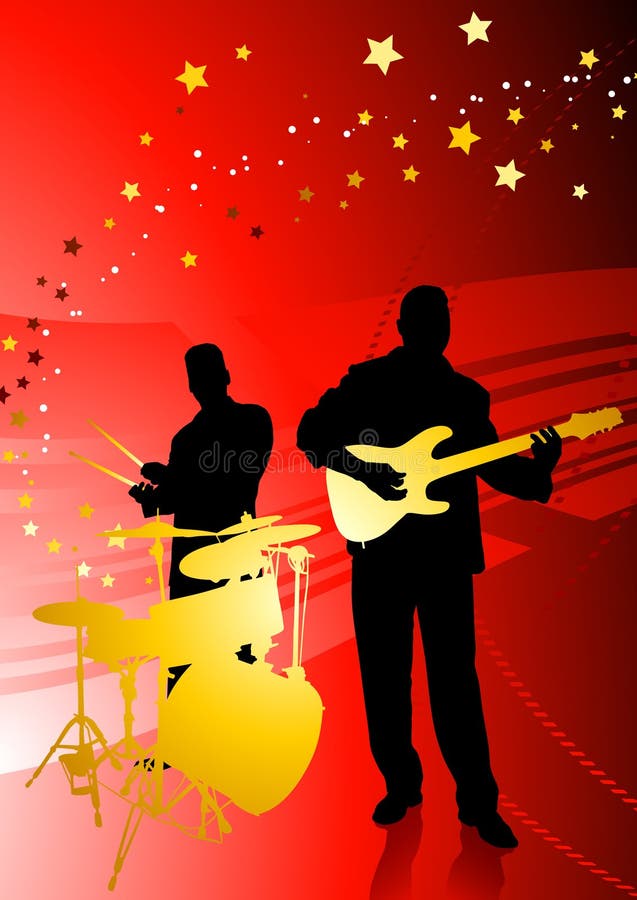 Music Band on Abstract Red Background Stock Vector - Illustration of ...