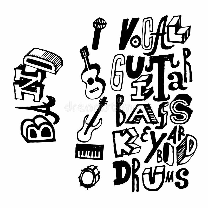 Music Band Instruments Hand Drawn Icons. Vector Illustration. Stock ...