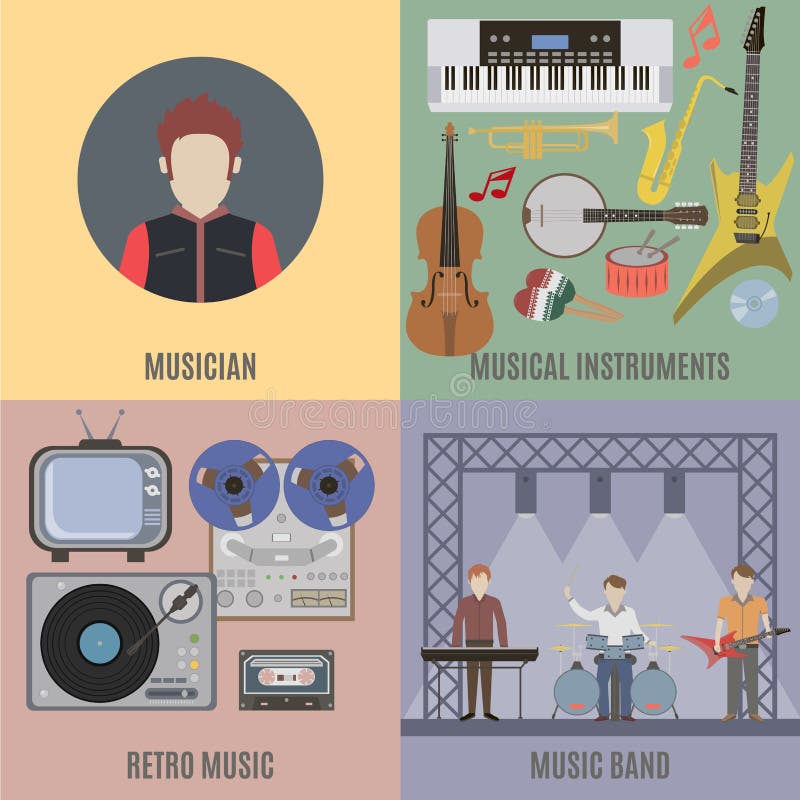 Music Band and Musical Instruments Stock Vector - Illustration of drums ...