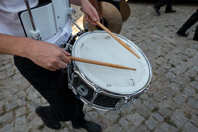 Percussion Band Marks the Rhythm in a Procession of a Popular Party ...