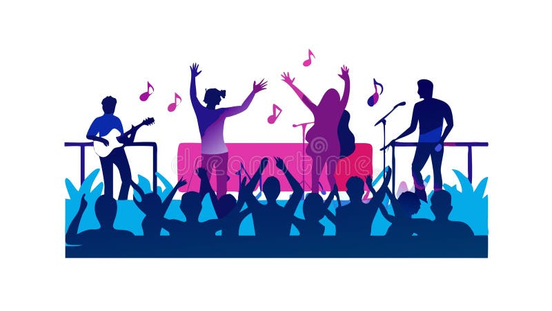 Music Band Performing Live on Stage Vector Illustration, Vector Design ...