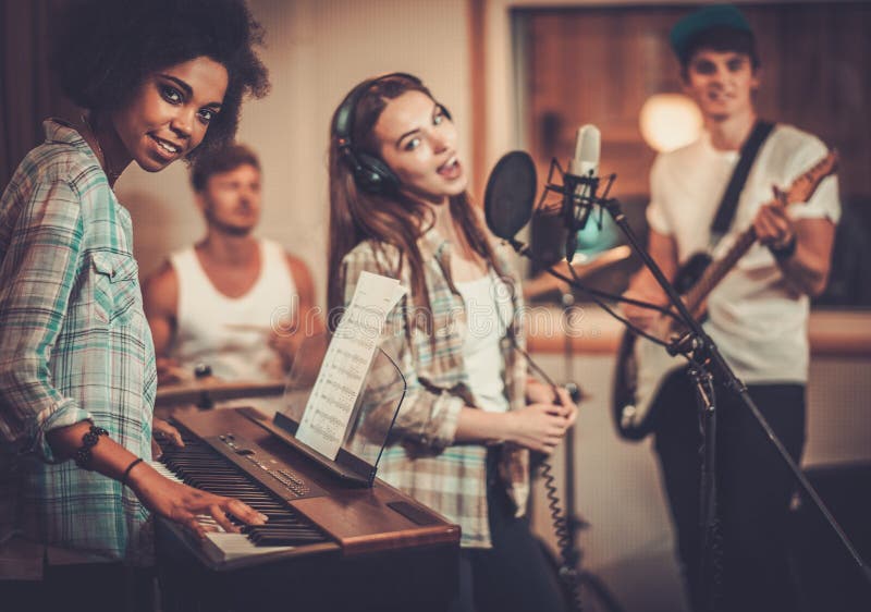 Music Band in a Cd Recording Studio Stock Photo - Image of band, rock ...