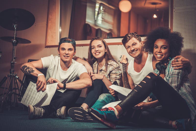 Music Band in a Cd Recording Studio Stock Photo - Image of band, rock ...