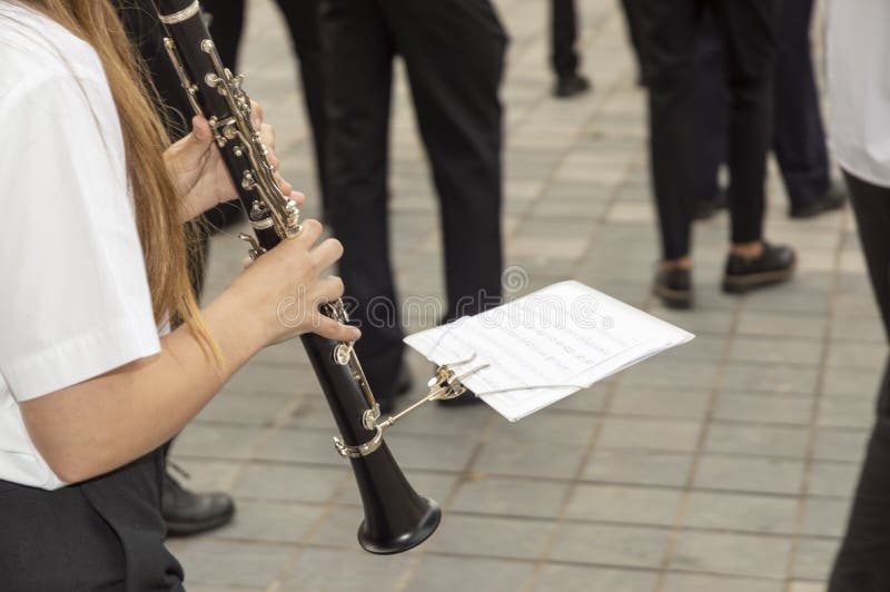 Music Band with Person in the Foreground Playing the Flute Stock Photo ...