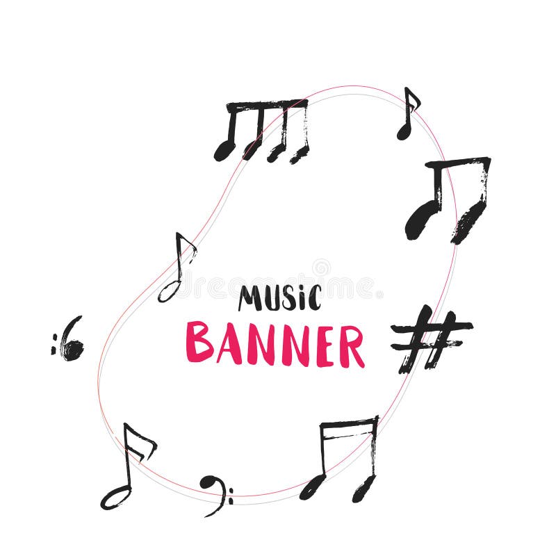 Music Banner Design with Notes. Abstract Sound Decoration Stock Vector ...
